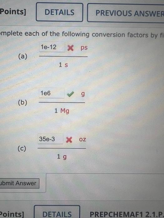 Solved mplete each of the following conversion factors by | Chegg.com