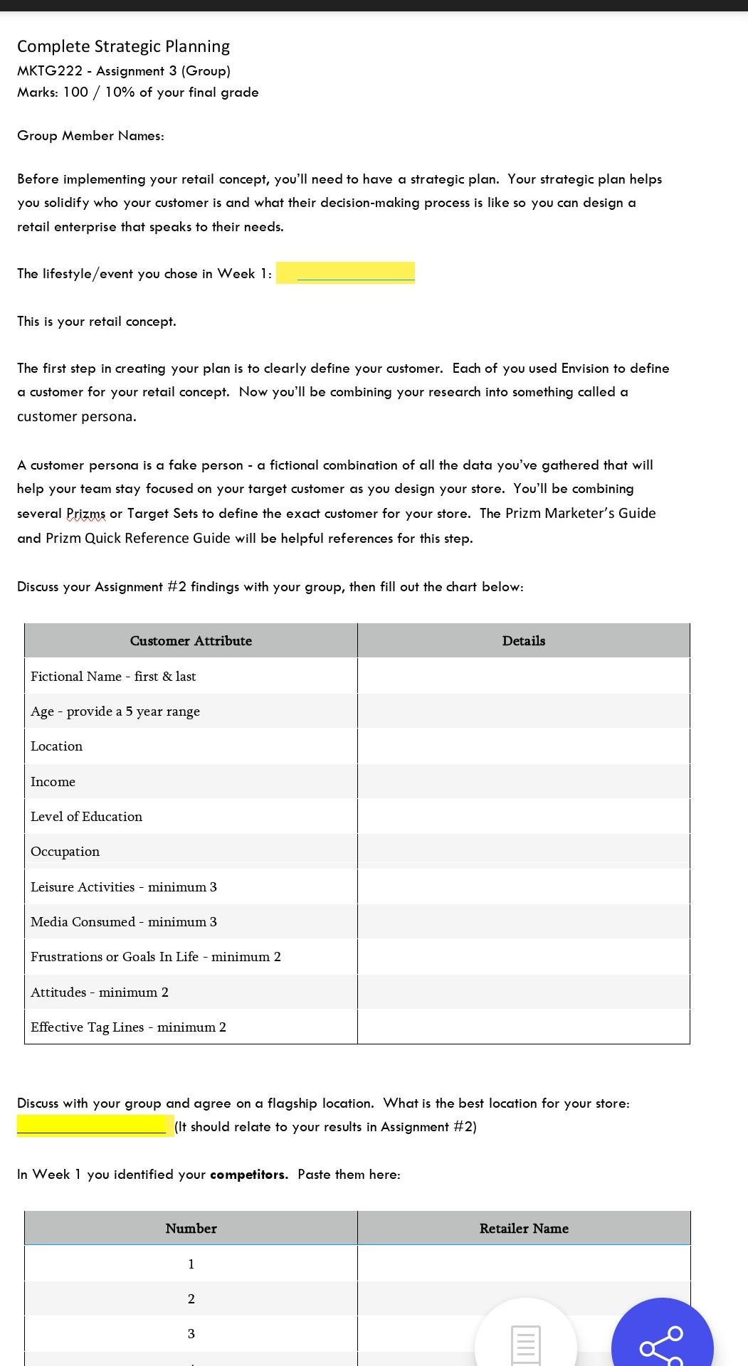 Solved Complete Strategic Planning MKTG222 - Assignment 3 | Chegg.com