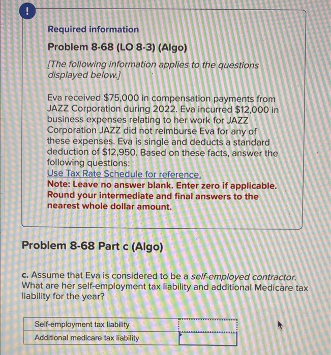 Solved Required information Problem 8-68 (LO 8-3) (Algo) | Chegg.com