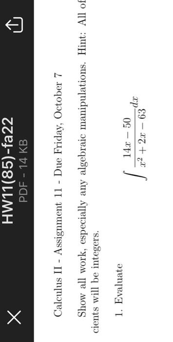 Solved Calculus II - Assignment 11 - Due Friday, October 7 | Chegg.com