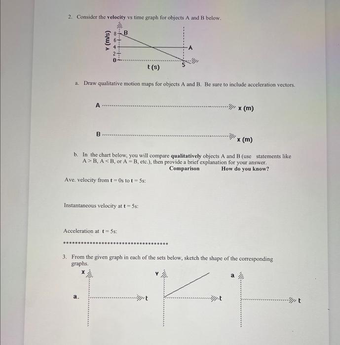 2. Consider the velocity vs time graph for objects A | Chegg.com