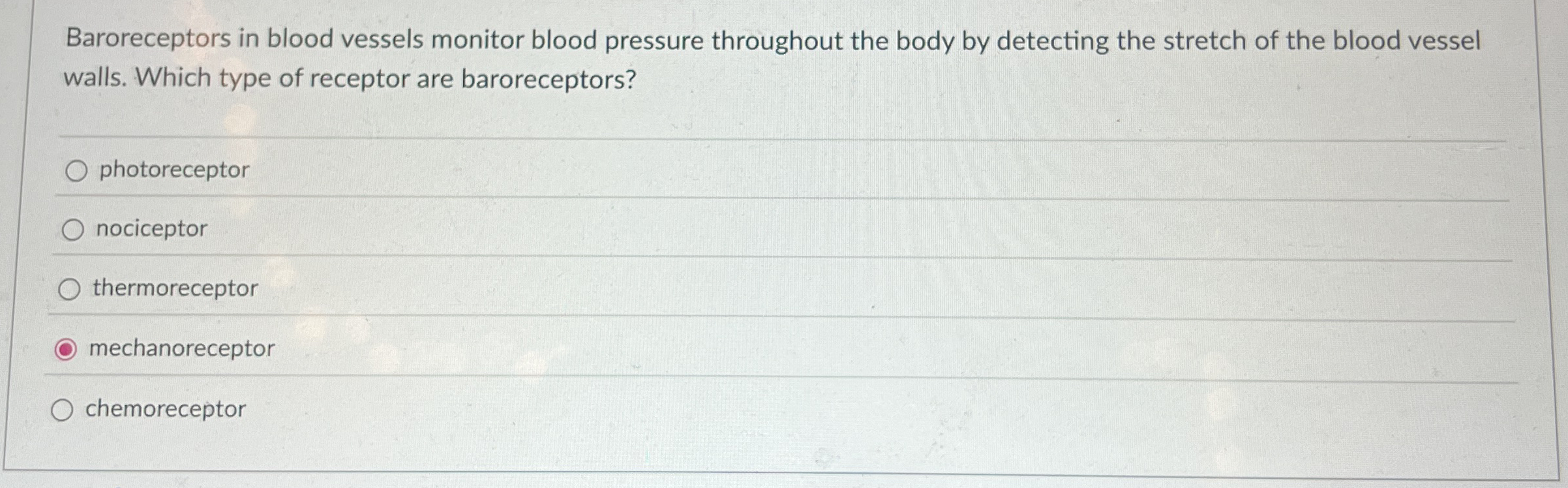 Solved Baroreceptors in blood vessels monitor blood pressure | Chegg.com