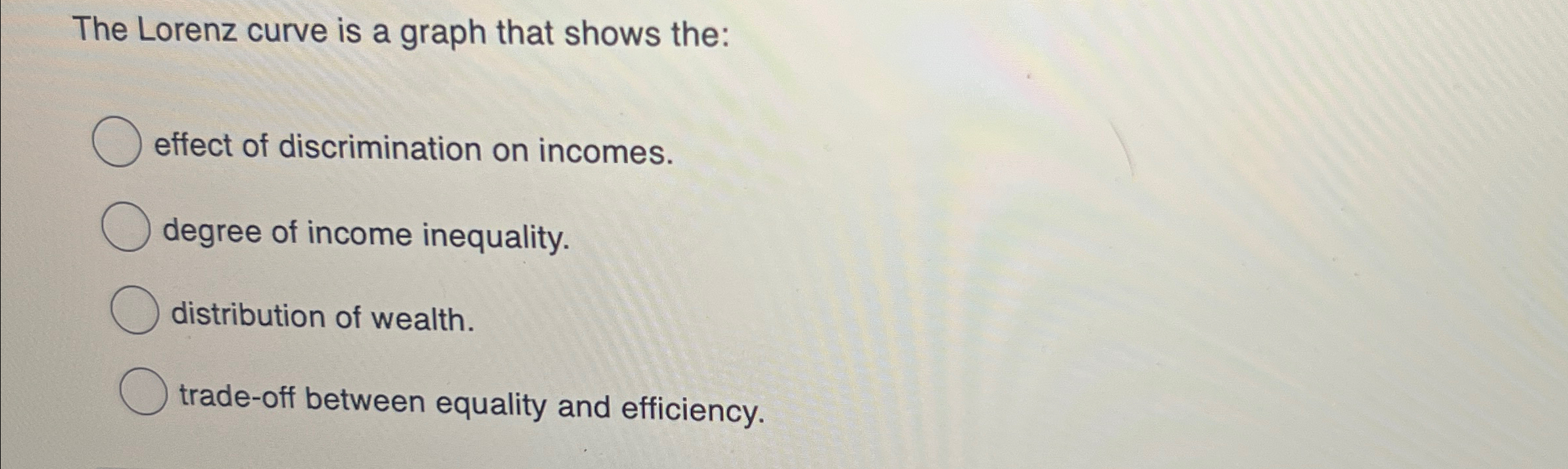 Solved The Lorenz curve is a graph that shows the:effect of | Chegg.com