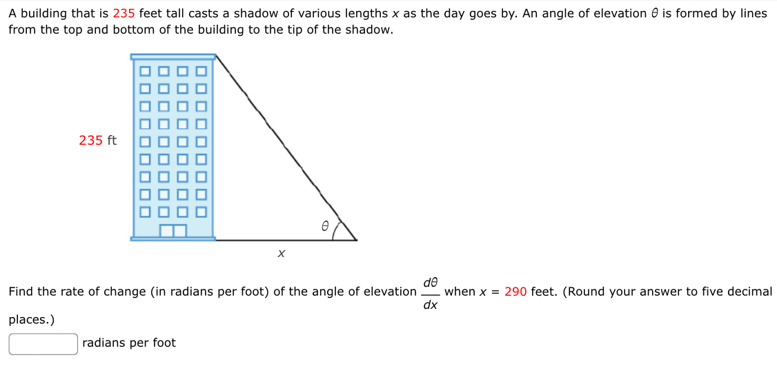Solved A building that is 235 ﻿feet tall casts a shadow of | Chegg.com