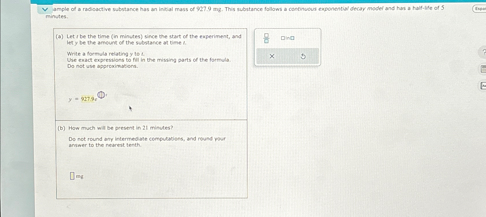 Solved :ample of a radioactive substance has an initial mass | Chegg.com