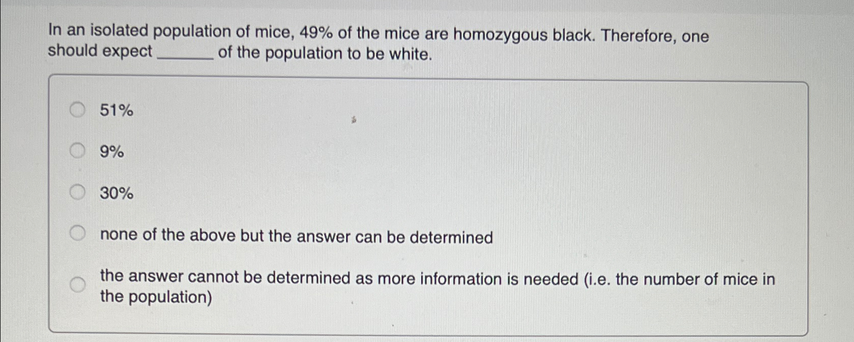 Solved In an isolated population of mice, 49% ﻿of the mice | Chegg.com