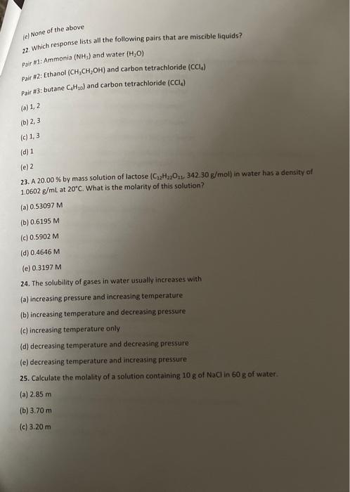 Solved (e) None of the above 22. Which response lists all | Chegg.com
