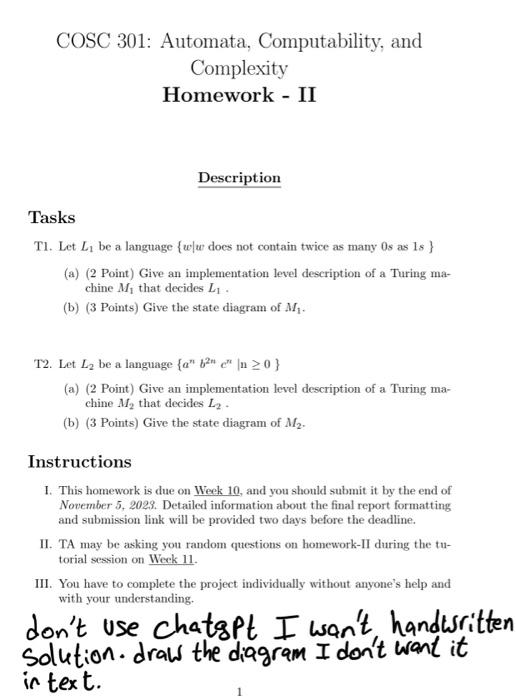 COSC 301: Automata, Computability, and Complexity | Chegg.com