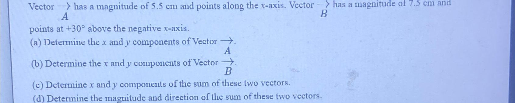 Solved Vector -> has a magnitude of 5.5cm and points along | Chegg.com