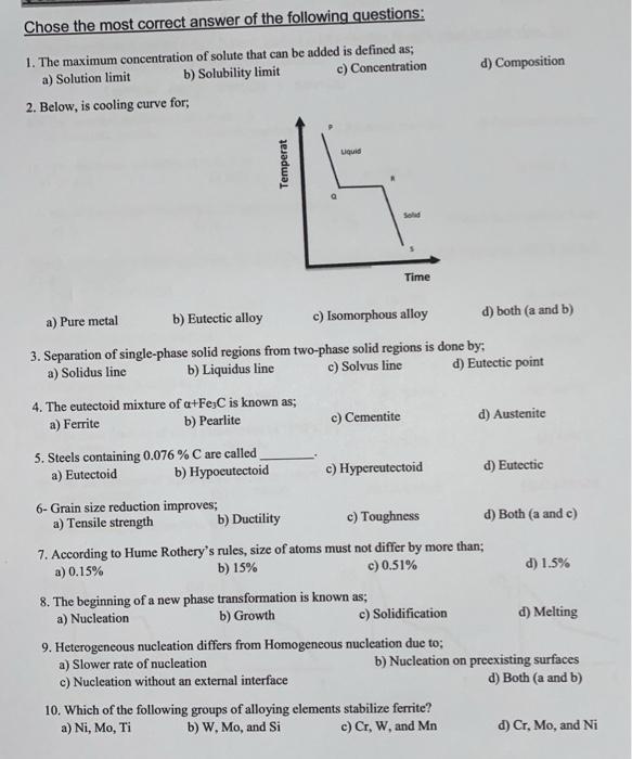 Solved Chose the most correct answer of the following | Chegg.com