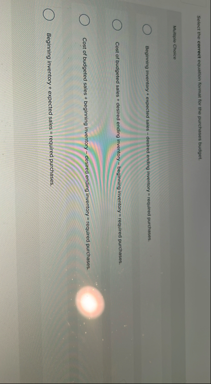 Solved Select the correct equation format for the purchases | Chegg.com