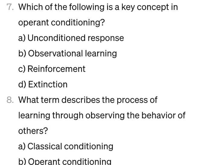 Solved Which of the following is a key concept in operant | Chegg.com