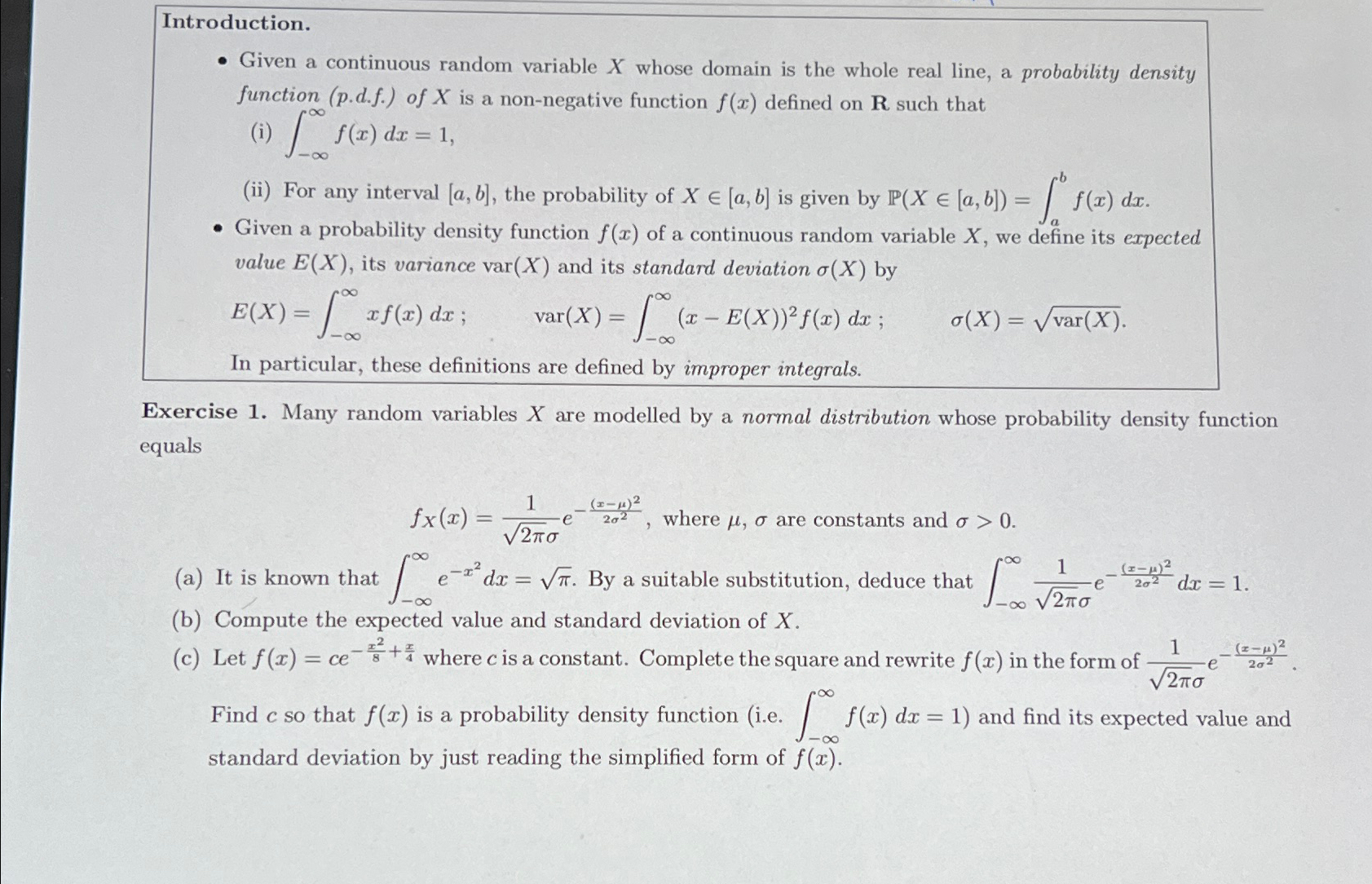 Solved Introduction.Given a continuous random variable x | Chegg.com