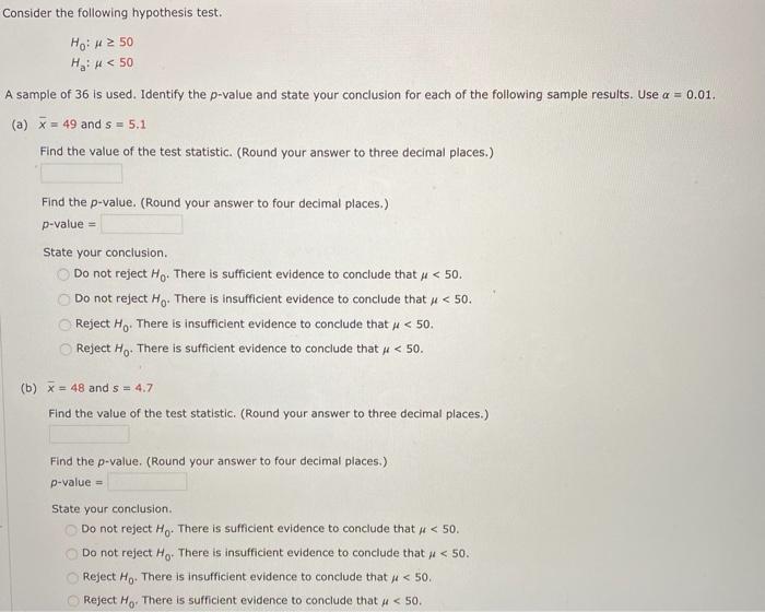 Solved Consider the following hypothesis test. | Chegg.com