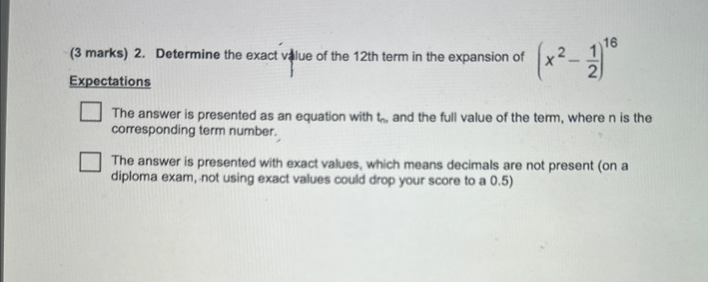 Solved (3 ﻿marks) 2. ﻿Determine the exact value of the 12 | Chegg.com