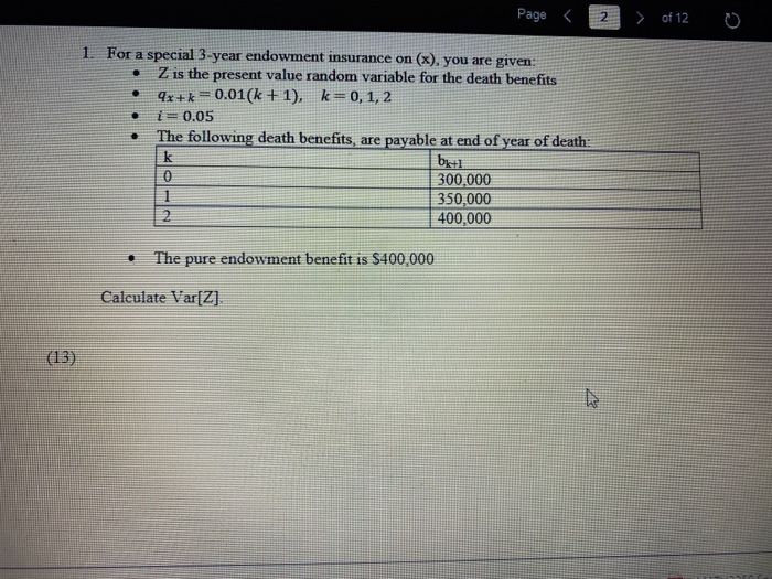 Solved Page of 120 1. For a special 3-year endowment | Chegg.com