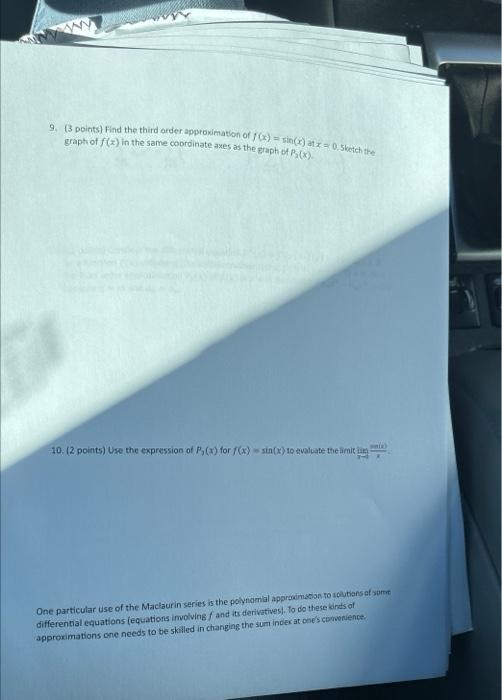 Solved 9. (3 points) Find the third order approximation of | Chegg.com