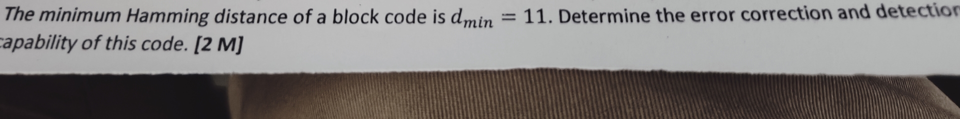 Solved The Minimum Hamming Distance Of A Block Code Is