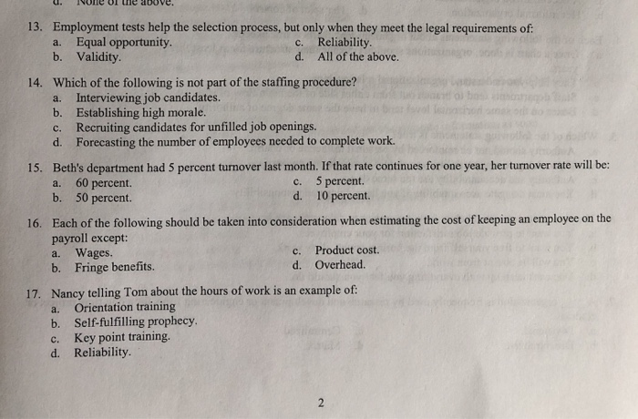 Solved Employment tests help the selection process, but only | Chegg.com