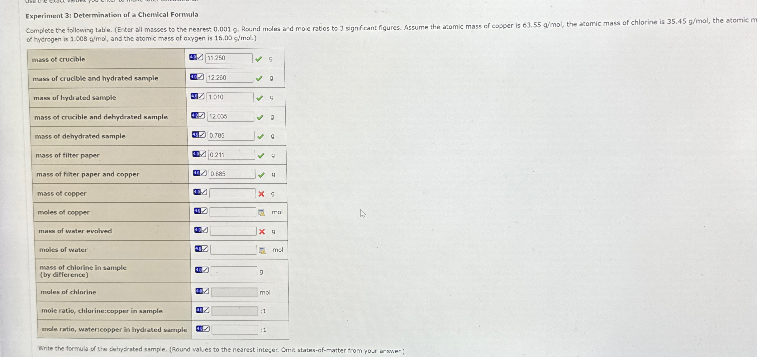 Solved Experiment 3: Determination of a Chemical Formula of | Chegg.com