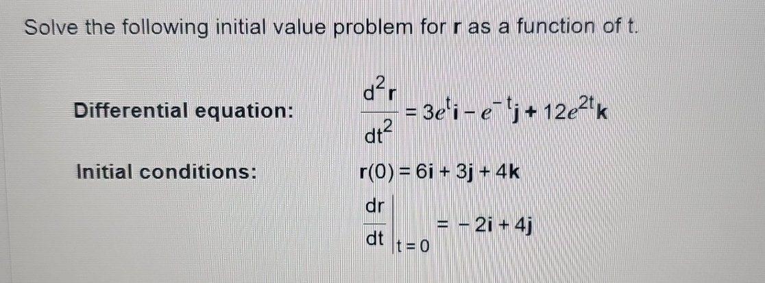 Solved Solve the following initial value problem for r ﻿as a | Chegg.com