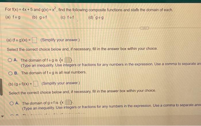 Solved For f(x)=4x+5 and g(x)=x2, find the following | Chegg.com