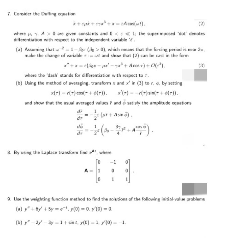 Solved 7. Consider the Duffing equation | Chegg.com