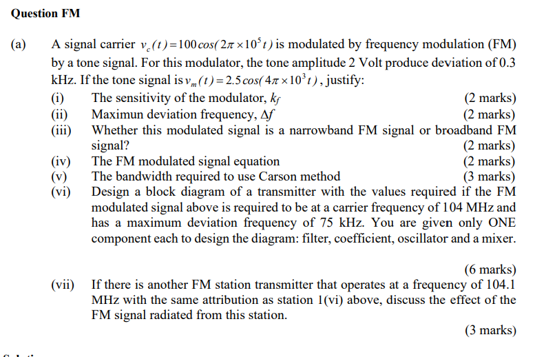 Solved Question FM(a) ﻿A signal carrier | Chegg.com