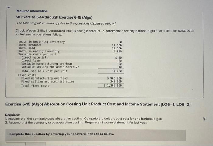 Solved Required information SB Exercise 6-14 through | Chegg.com