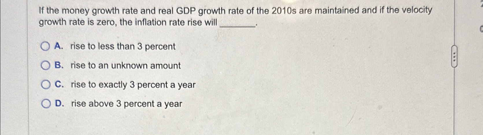Solved If the money growth rate and real GDP growth rate of | Chegg.com