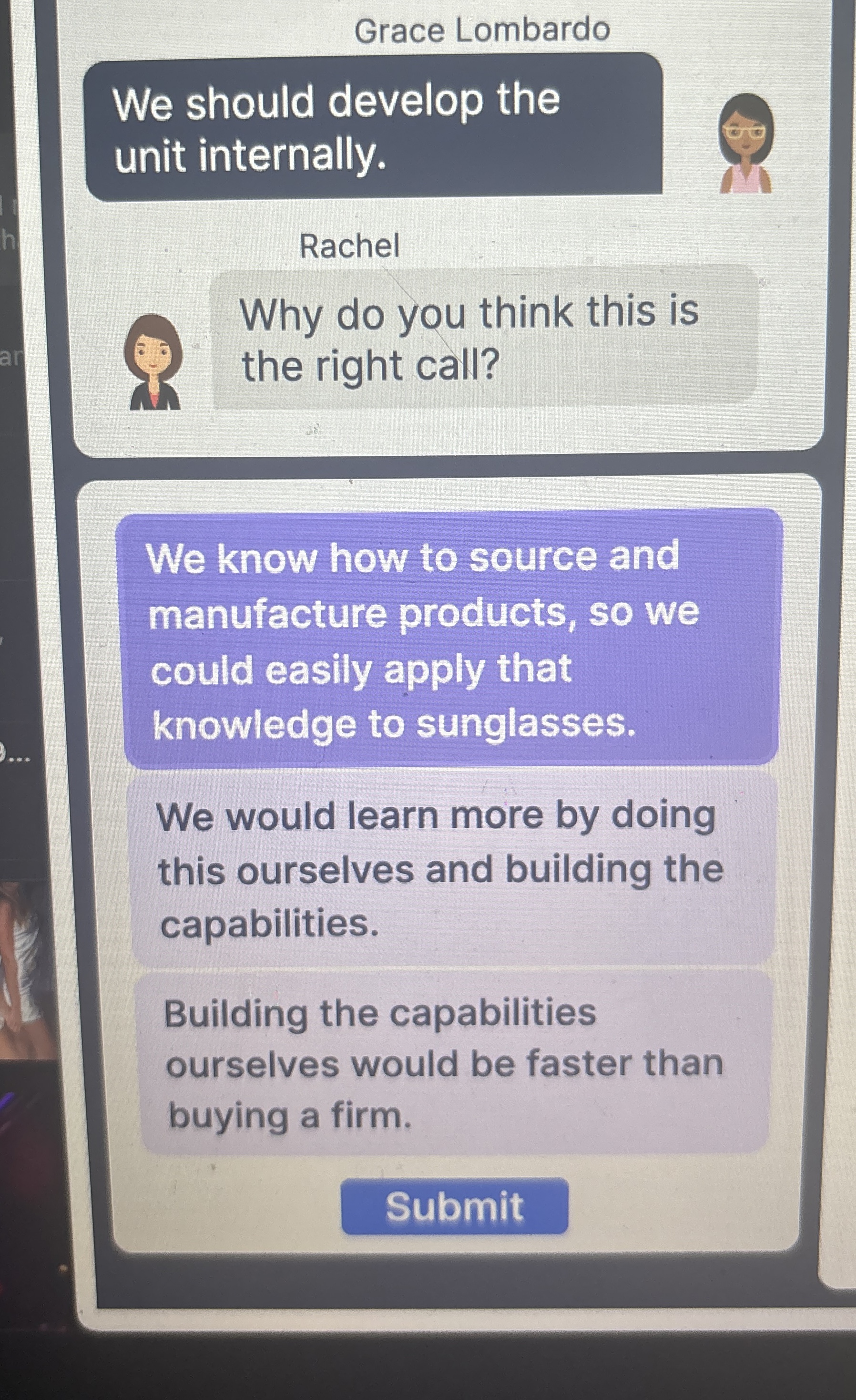 Solved Grace LombardoWe should develop the unit | Chegg.com