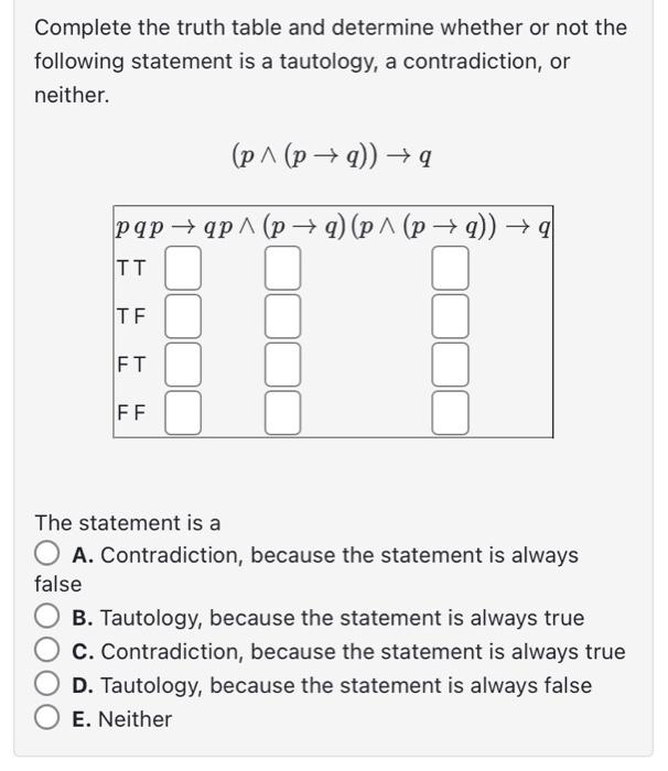 Solved Complete the truth table and determine whether or not | Chegg.com