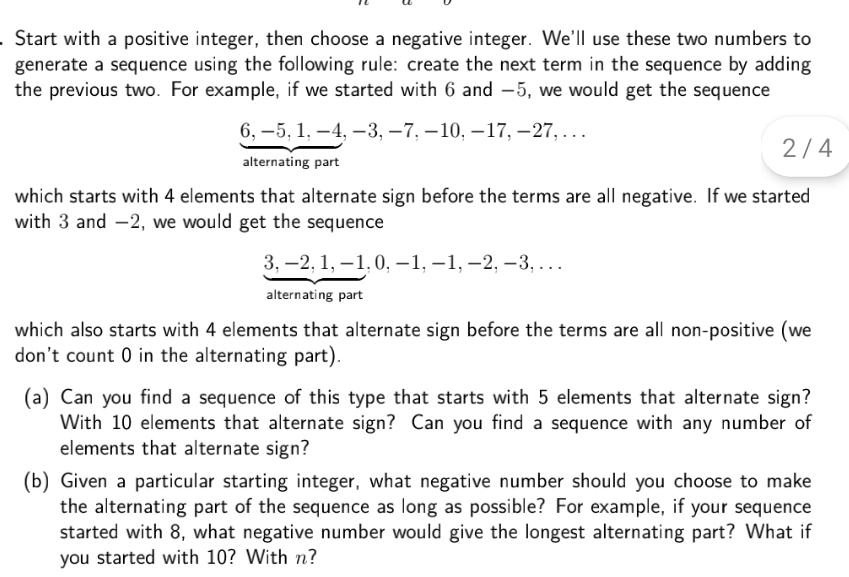 Solved Start with a positive integer, then choose a negative | Chegg.com
