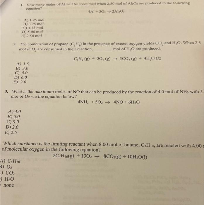 Solved 1. How many moles of Al will be consumed when 2.50 | Chegg.com