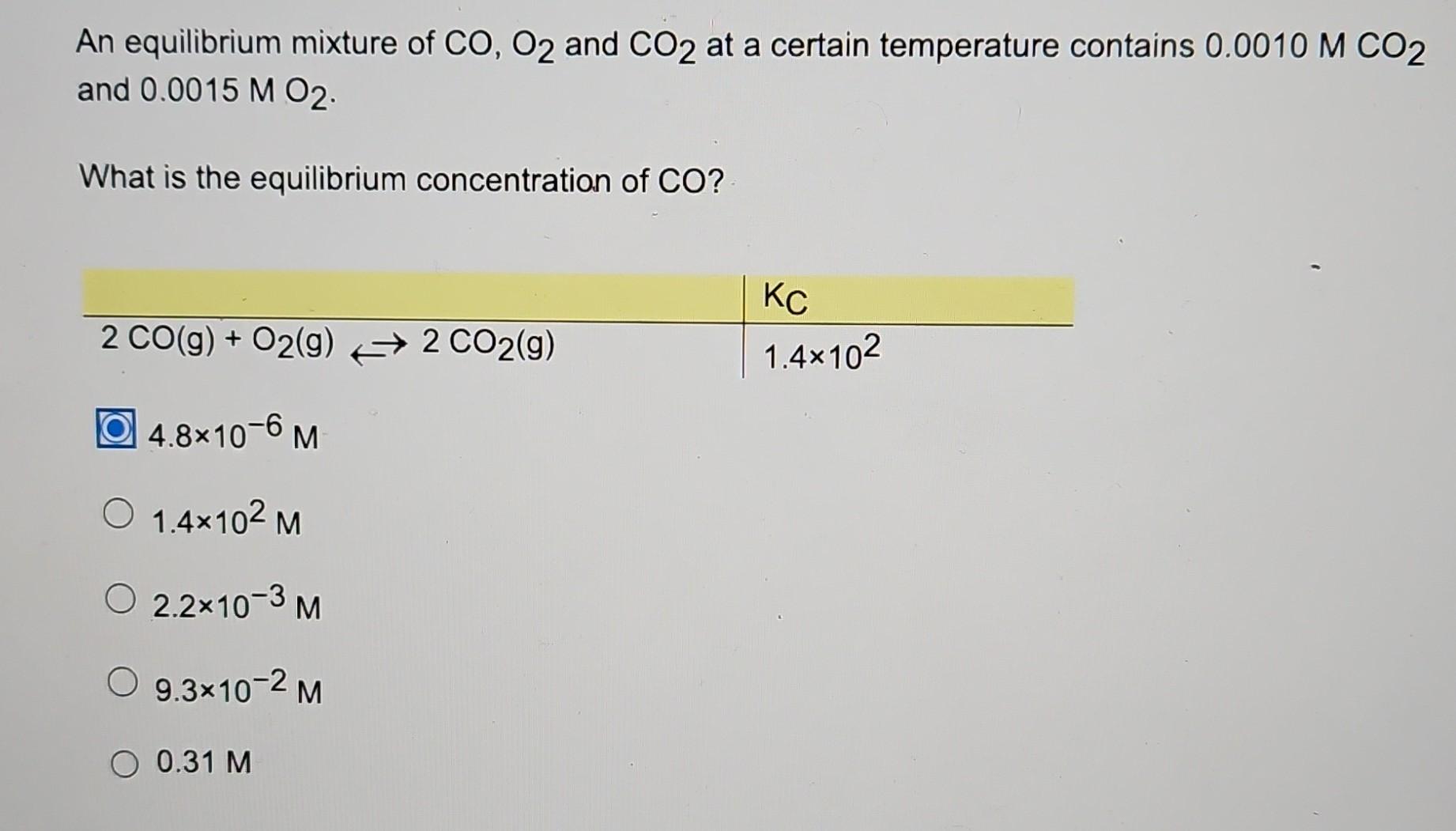 Solved An equilibrium mixture of CO,O2 and CO2 at a certain | Chegg.com