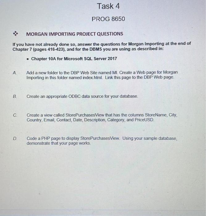 Solved Task 4 PROG 8650 ܀ MORGAN IMPORTING PROJECT QUESTIONS | Chegg.com