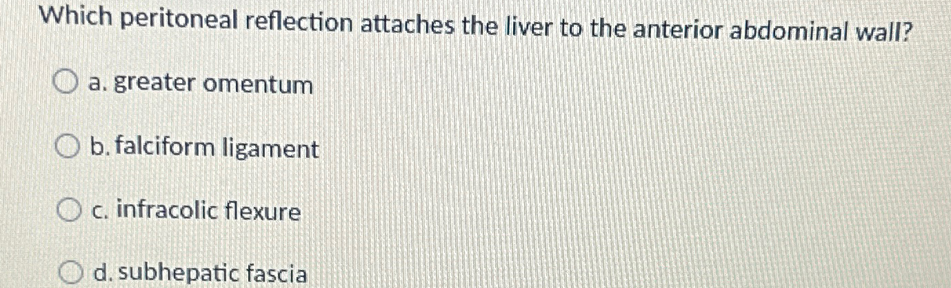 Solved Which peritoneal reflection attaches the liver to the | Chegg.com