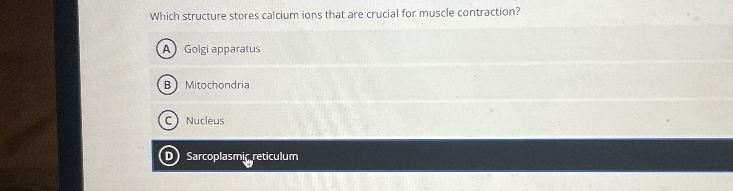 Solved Which structure stores calcium ions that are crucial | Chegg.com