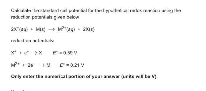 Solved Calculate the standard cell potential for the | Chegg.com