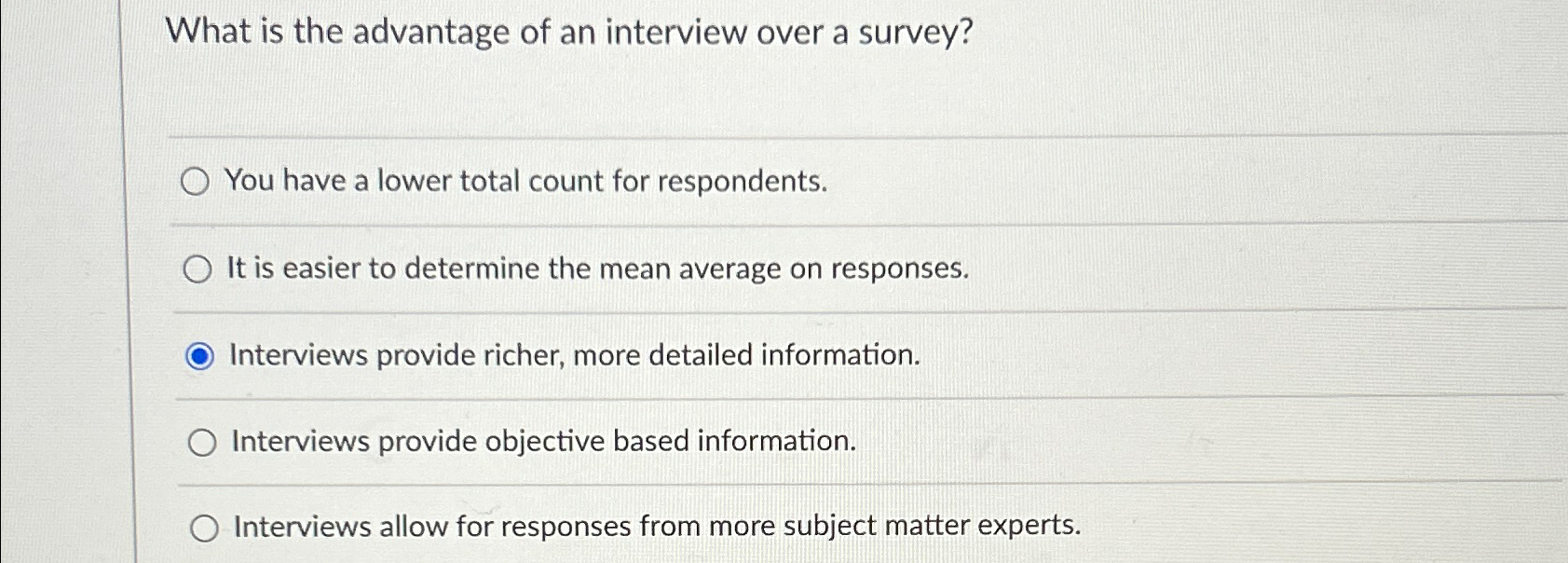 Solved What is the advantage of an interview over a | Chegg.com