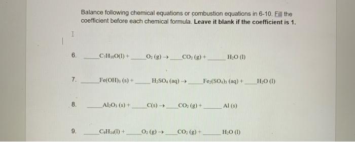 Solved Balance following chemical equations or combustion | Chegg.com