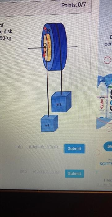 Solved A solid disk of mass 1.2 kg, and radius 0.26 meters, | Chegg.com