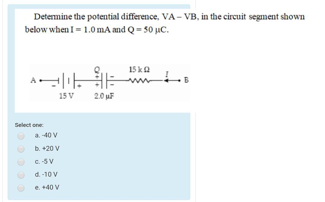 Solved Determine the potential difference, VA - VB, in the | Chegg.com