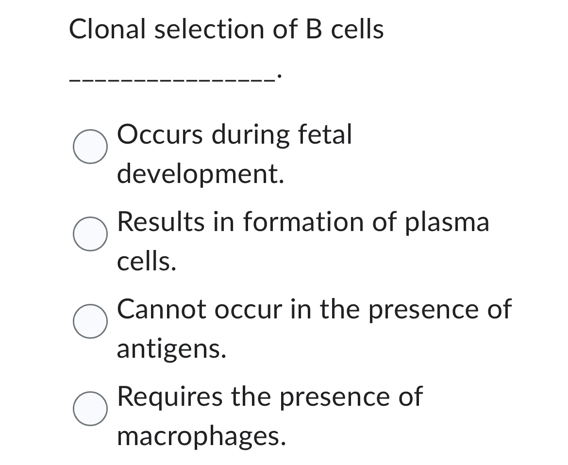 Solved Clonal selection of B ﻿cellsq, .Occurs during fetal | Chegg.com