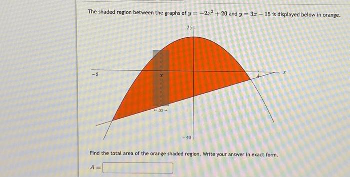 Solved The shaded region between the graphs of y=−2x2+20 and | Chegg.com