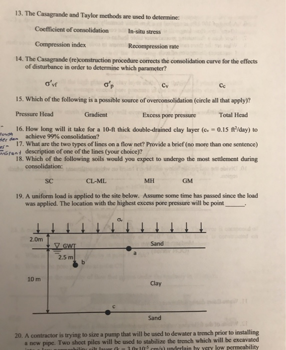 Solved 13. The Casagrande and Taylor methods are used to | Chegg.com