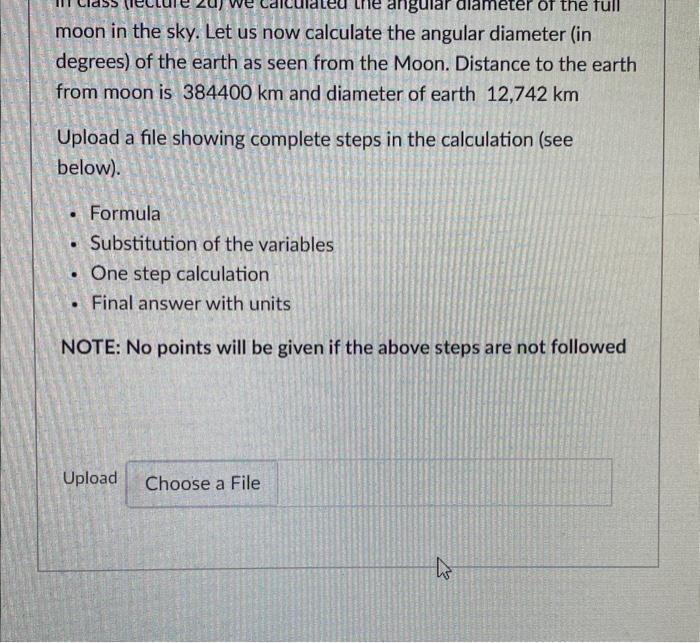 Solved moon in the sky. Let us now calculate the angular | Chegg.com