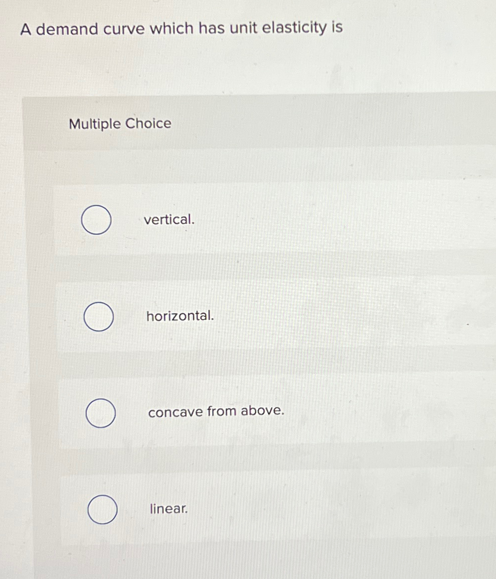 Solved A demand curve which has unit elasticity isMultiple | Chegg.com