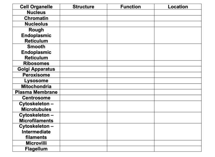 Solved \begin{tabular}{|c|c|c|c|} \hline Cell Organelle & | Chegg.com