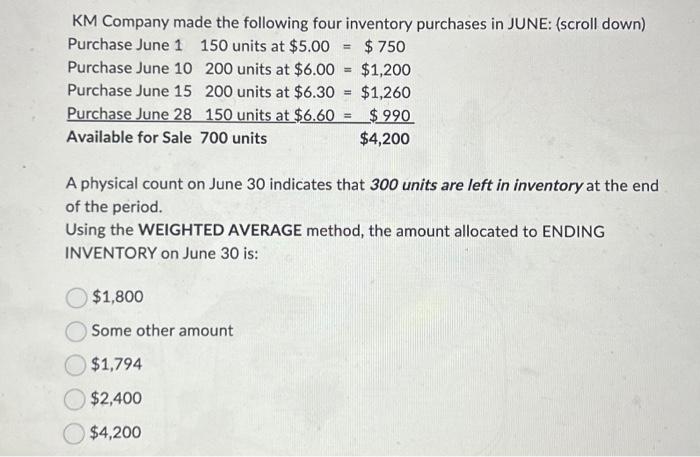 Solved A physical count on June 30 indicates that 300 units | Chegg.com
